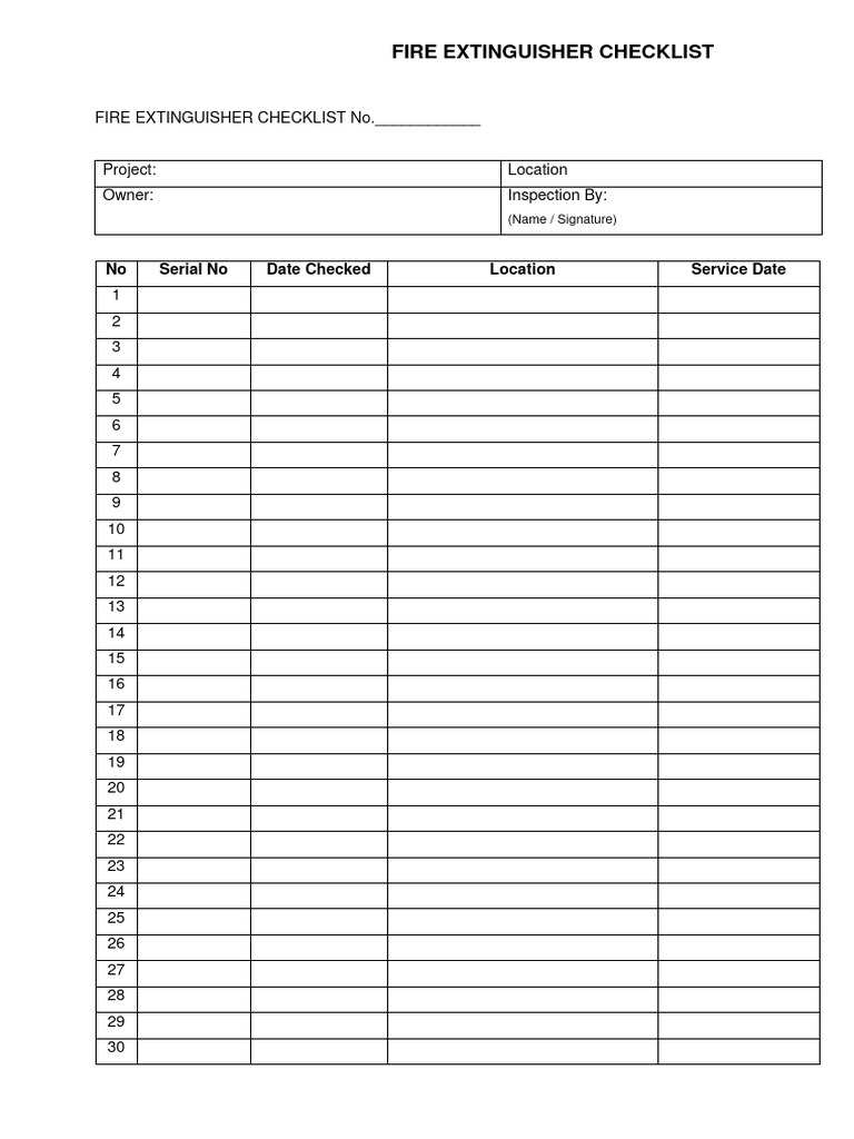 Fire Extinguisher Checklist | PDF | Technology & Engineering