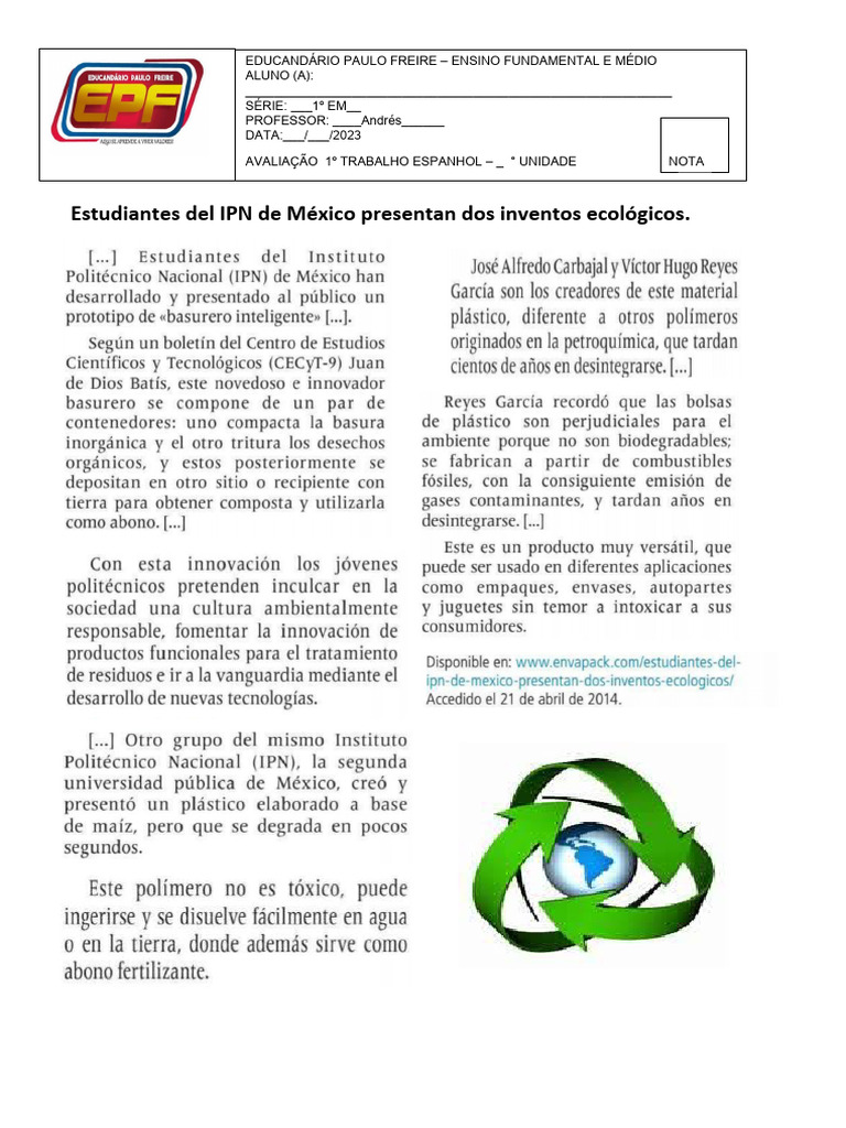 Inventos Ecológicos del IPN en México | PDF | El plastico
