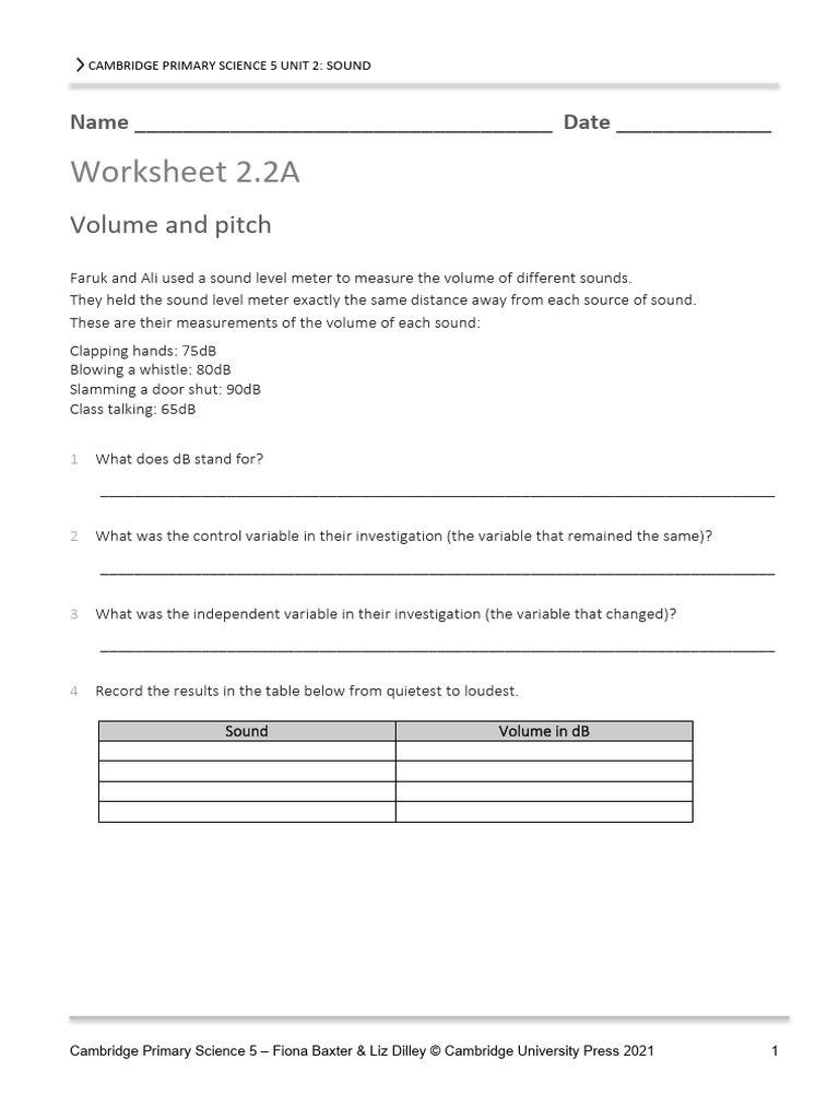 Worksheets_Unit 2 | PDF | Sound | Pitch (Music)