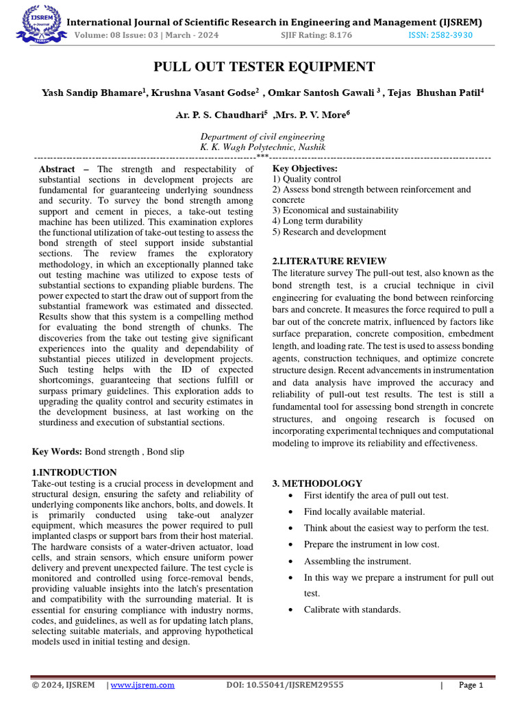 Pull-Out Testing for Concrete Bond Strength | PDF | Reliability ...