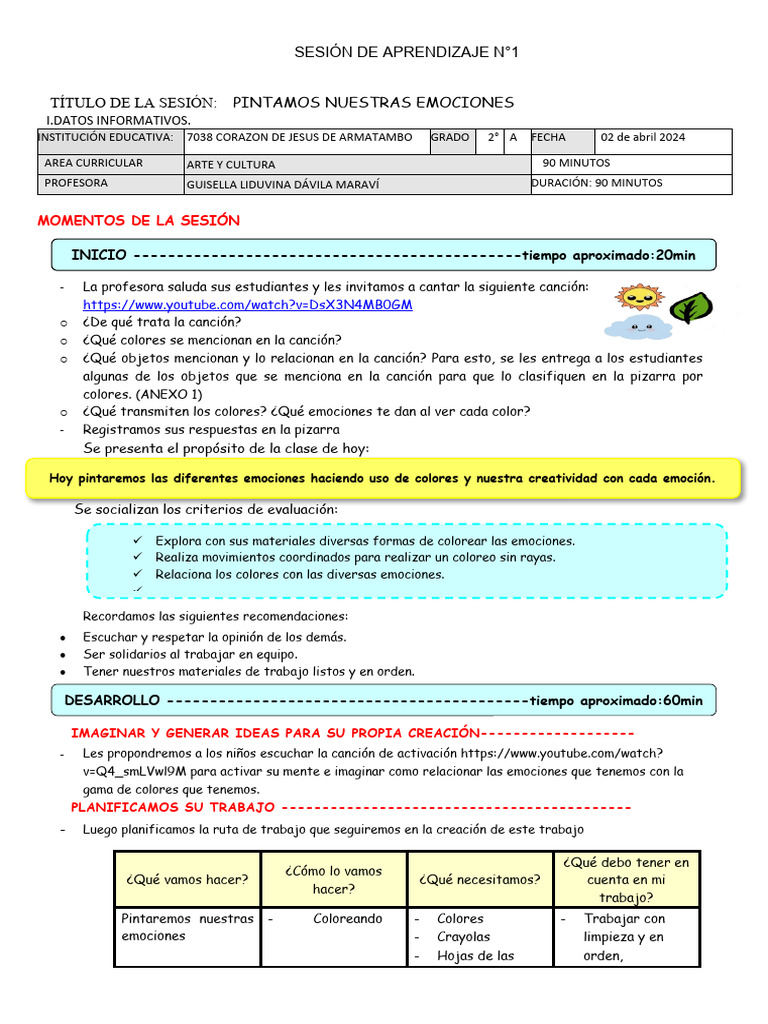 Sesión de Arte y Cul Pintamos Nuestras Emociones | PDF | Neurociencia ...