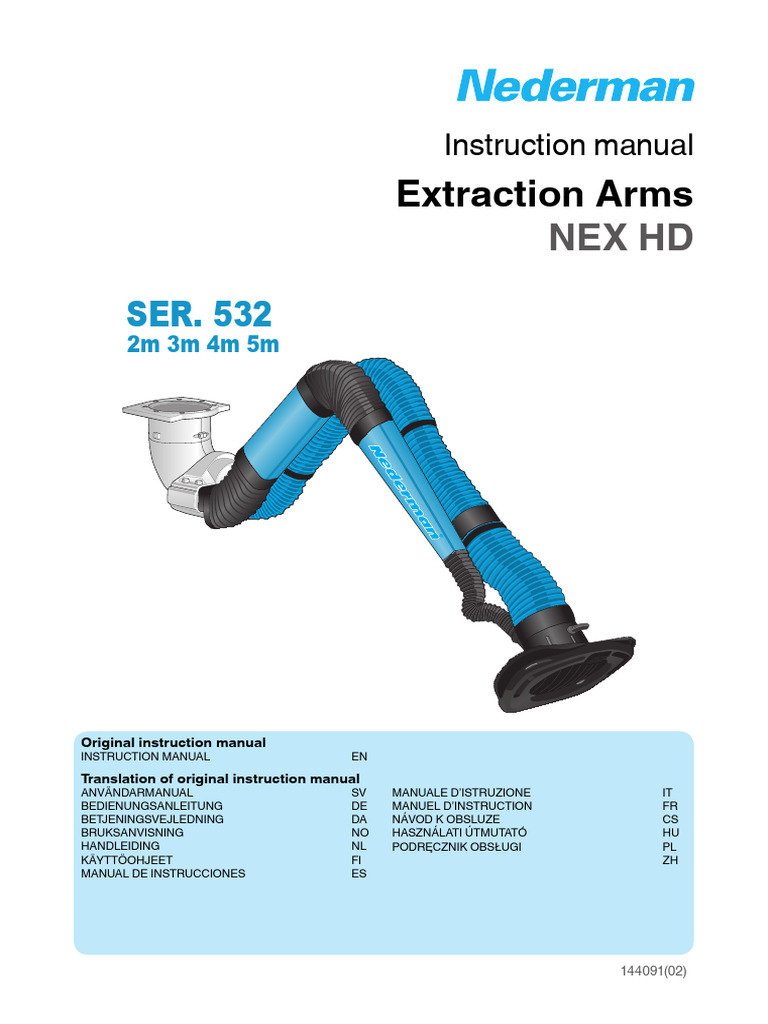 Instruction Manual Extraction Arm Nex HD - 169499 | PDF