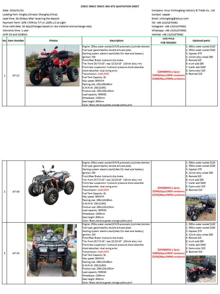 Atv 4x4 Quotation Sheet | PDF | Brake | Automotive Technologies