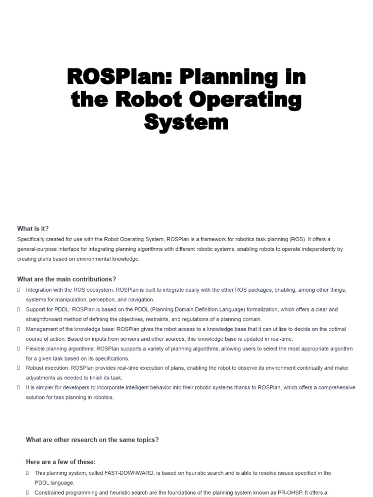 ROSPlan: ROS Framework for Task Planning | PDF | Robotics | Robot