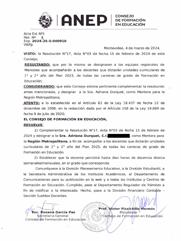 Acta - Extr - 1 - Res8 - 2024 Complementar Equipo de Mentores | PDF