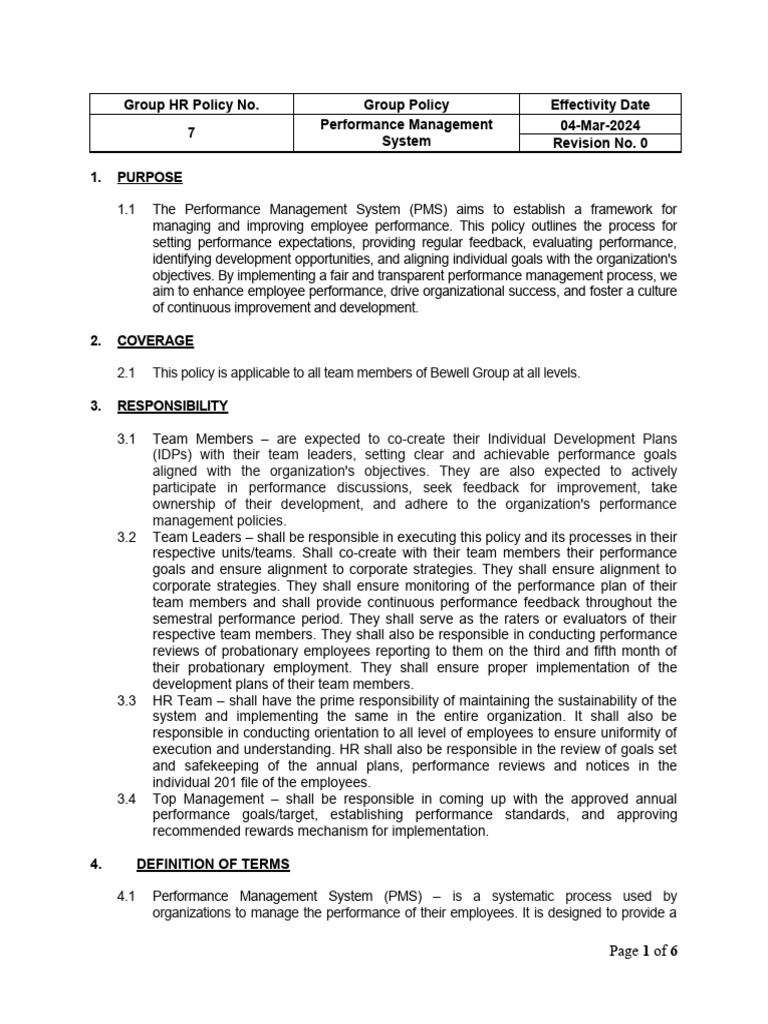 Performance Management System Policy | PDF | Performance Appraisal | Goal
