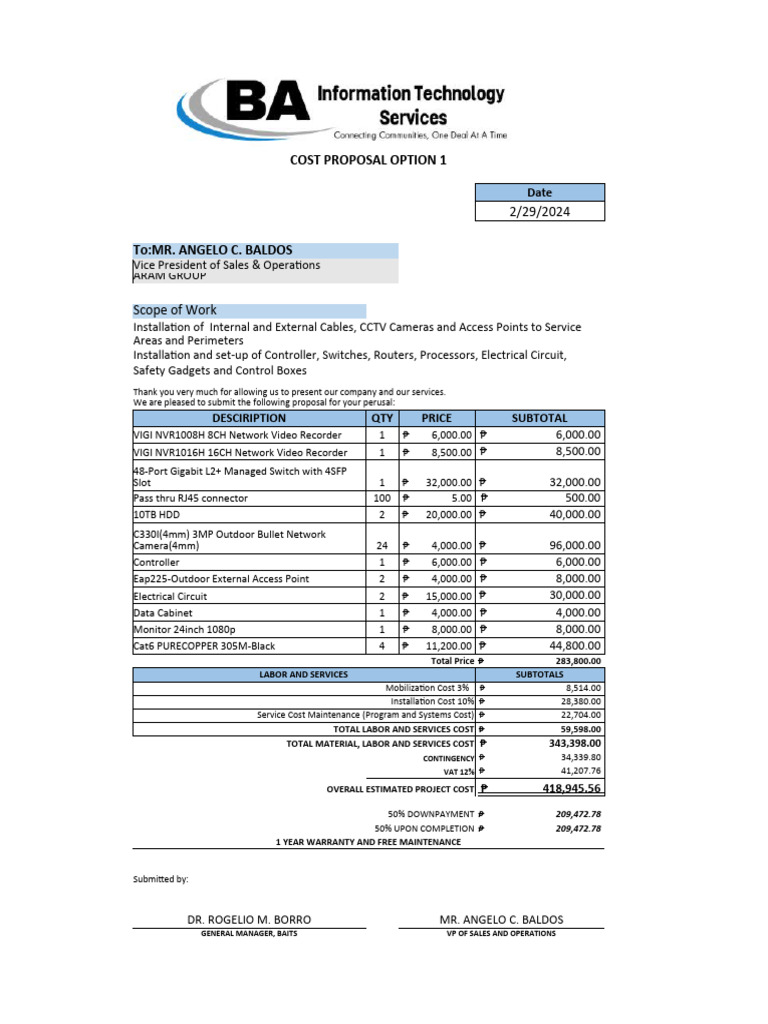 Aram Cost Proposal Option 1 Edited | PDF | Information And Communications Technology | Computer ...