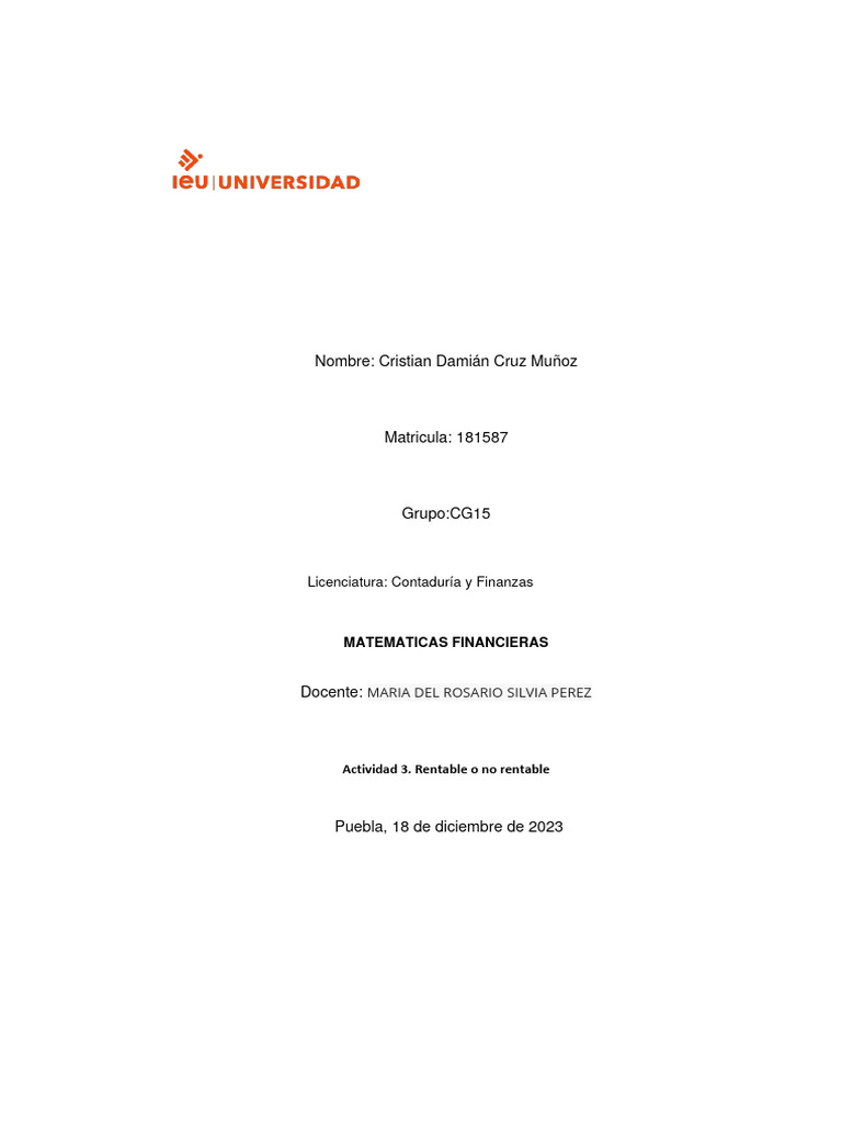 Actividad 3. Rentable o No Rentable | PDF | Tasa interna de retorno ...