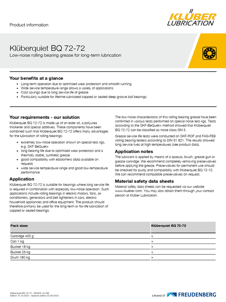 Klueberquiet BQ 72-72 094008 PI GB en | PDF | Bearing (Mechanical) | Materials