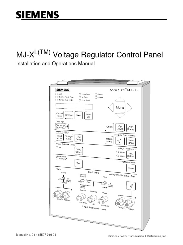 MJ-X Voltage Regulator Control Panel: Installation and Operations ...