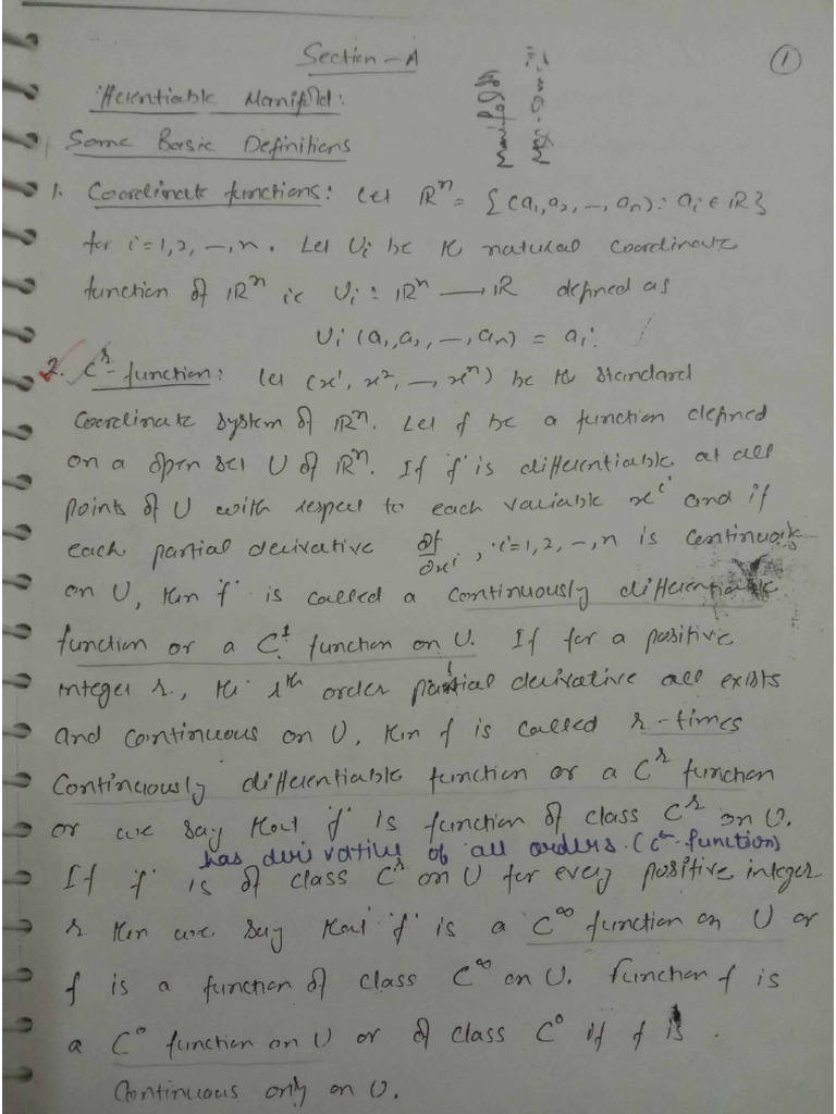 Differentiable Manifolds Section a Notes | PDF Differentiable Manifolds Section a Notes | PDF