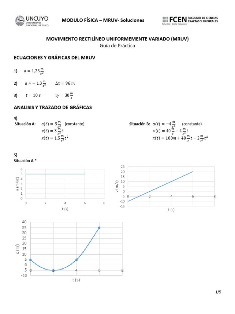 MRUV Guía Práctica 4 Soluciones 1 | PDF | Mecánica | Movimiento (física)