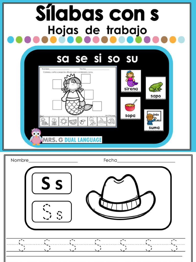 02 - Sílabas Con La Letra S - Sa, Se, Si, So, Su Hojas de Trabajo. | PDF