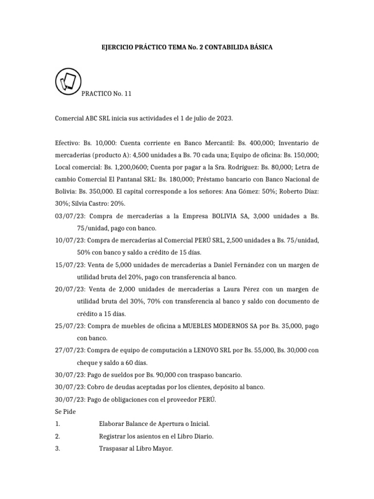 Práctico Tema 2 Contab. Básica | PDF | Bancos | Industrias de servicio