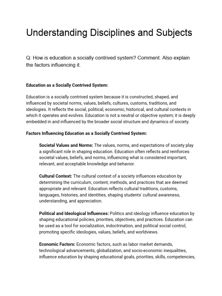 Education As A Socially Contrived System | PDF | Social Inequality ...