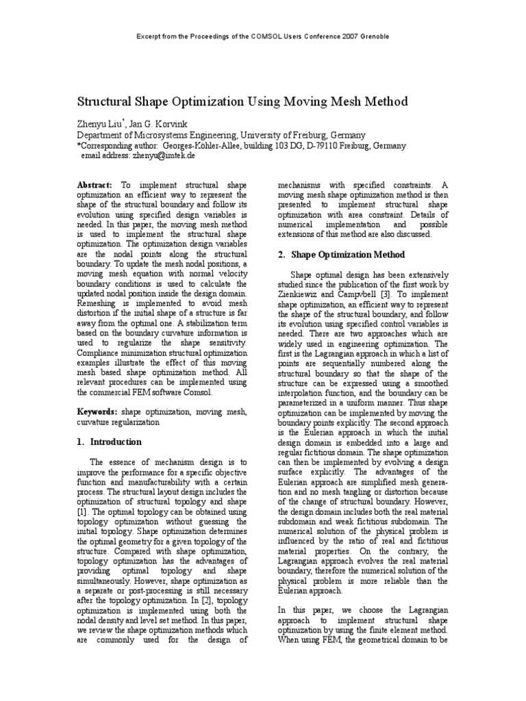 Structural Shape Optimization Using Moving Mesh Method | PDF | Mathematical Optimization ...