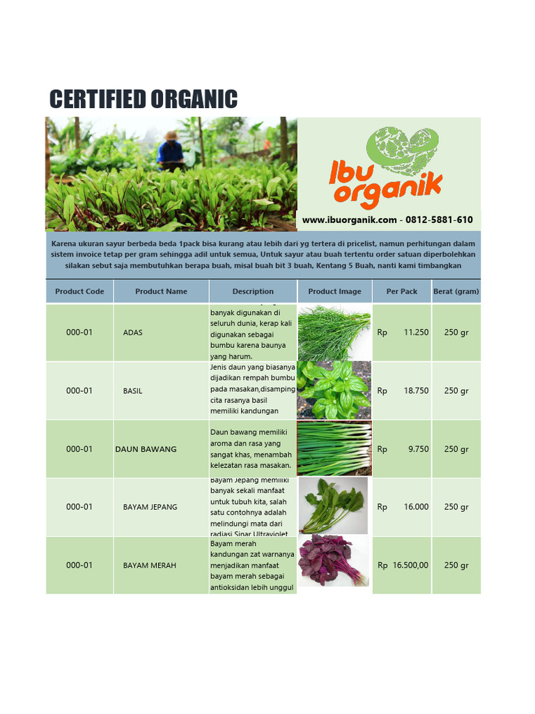 Cerified Organic Product List IBUORGANIK 2020 | PDF | Kesehatan Holistik