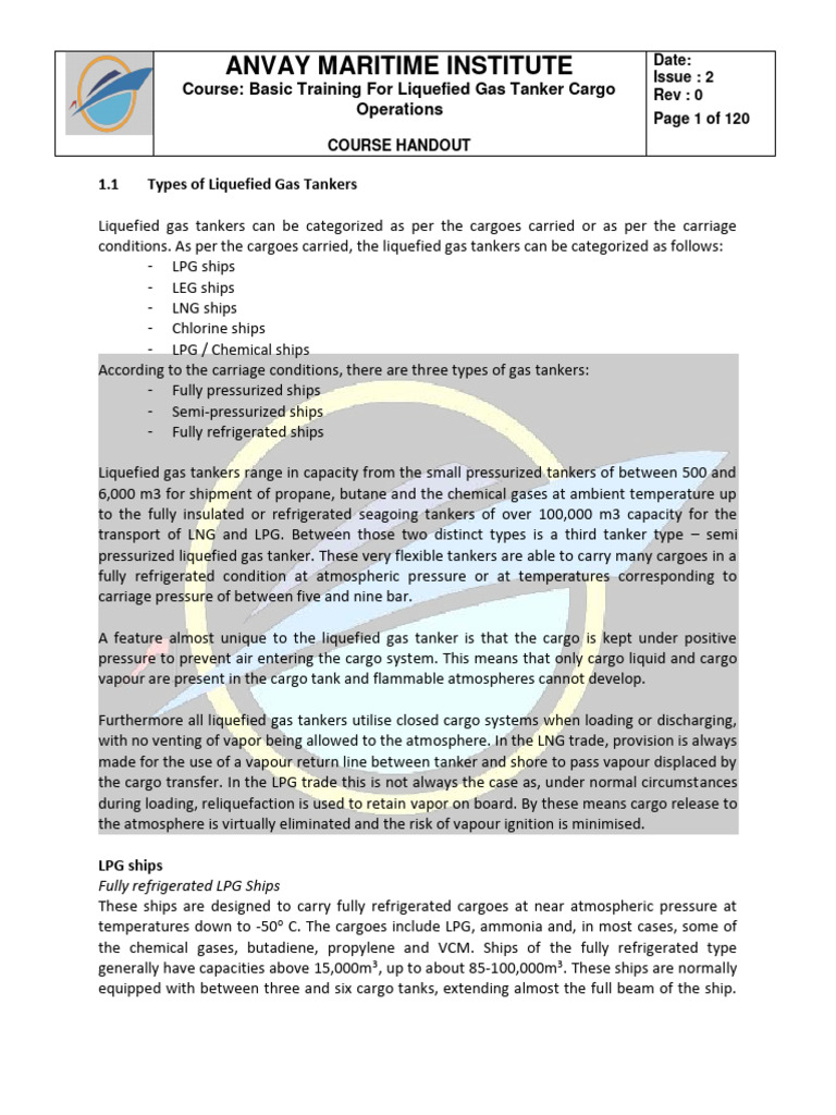 Basic Training On Liquified Gas Cargo Tanker | PDF | Oil Tanker | Pump