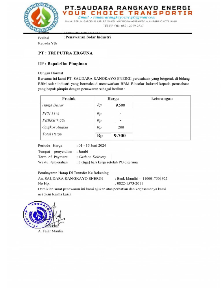 Contoh Invoice BBM | PDF