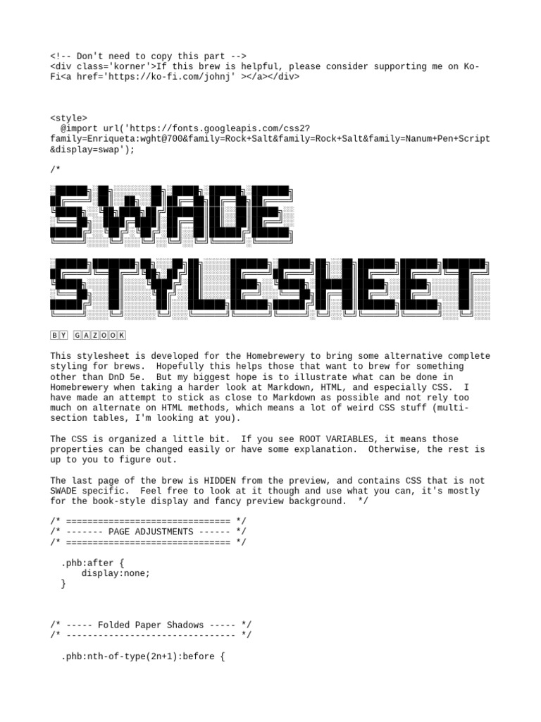 Homebrewery CSS Stylesheet Guide | PDF