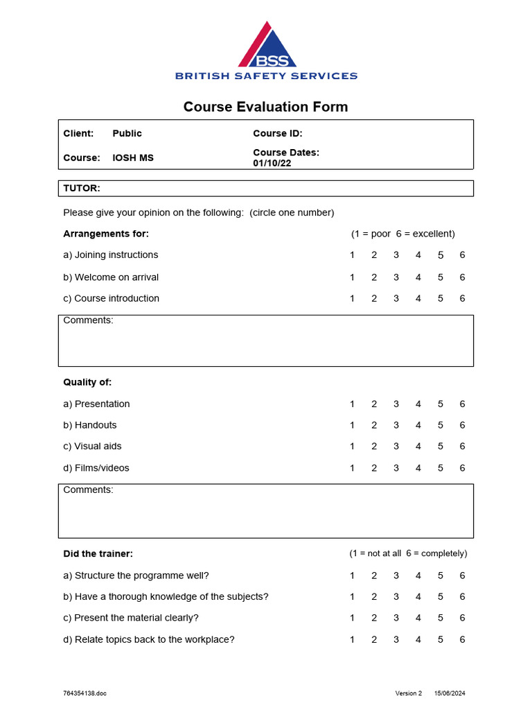 Course Evaluation Form | PDF | Human Communication | Behavior Modification