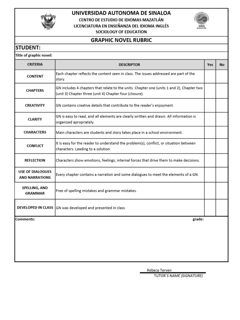 Rubric For Graphic Novel | PDF