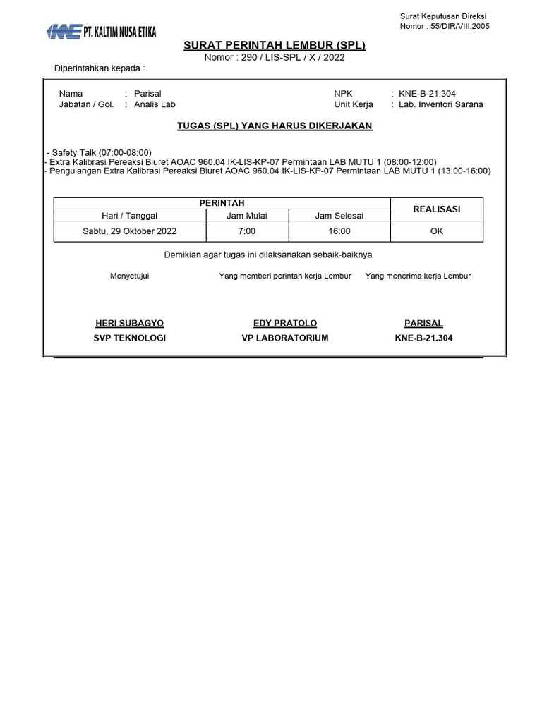 Form Lembur Parisal | PDF