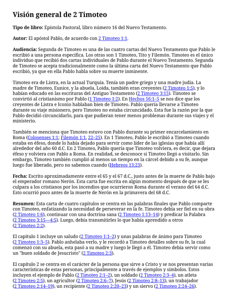 Visión General de 2 Timoteo | PDF | Pablo el apóstol | Fariseos