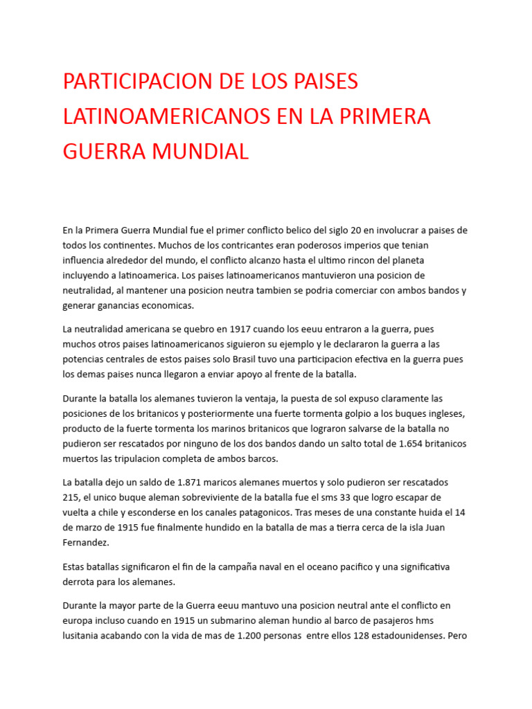 Participacion de Los Paises Latinoamericanos en La Primera Guerra Mundial | PDF | Los Estados ...