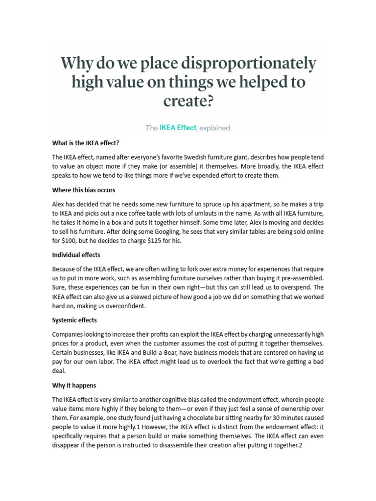 What Is The IKEA Effect | PDF | Self Efficacy | Psychology