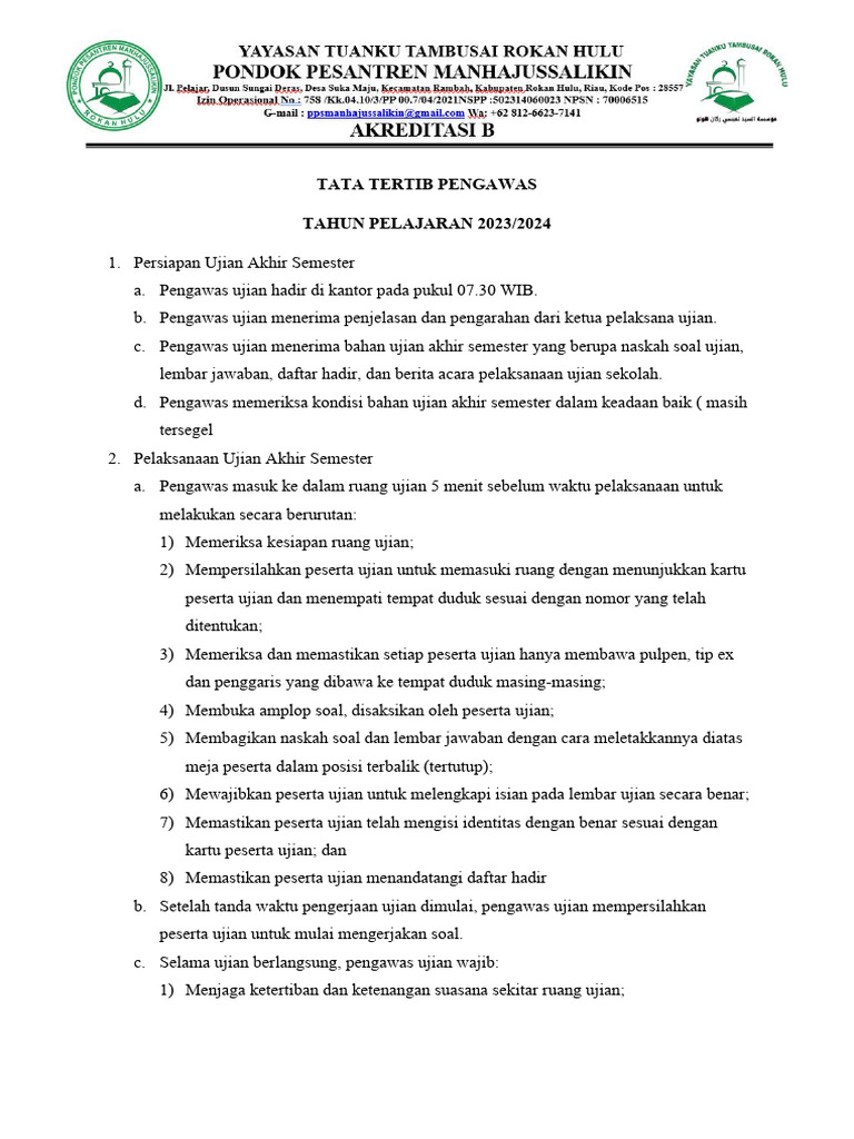 Tata Tertib Pengawas Ujian | PDF