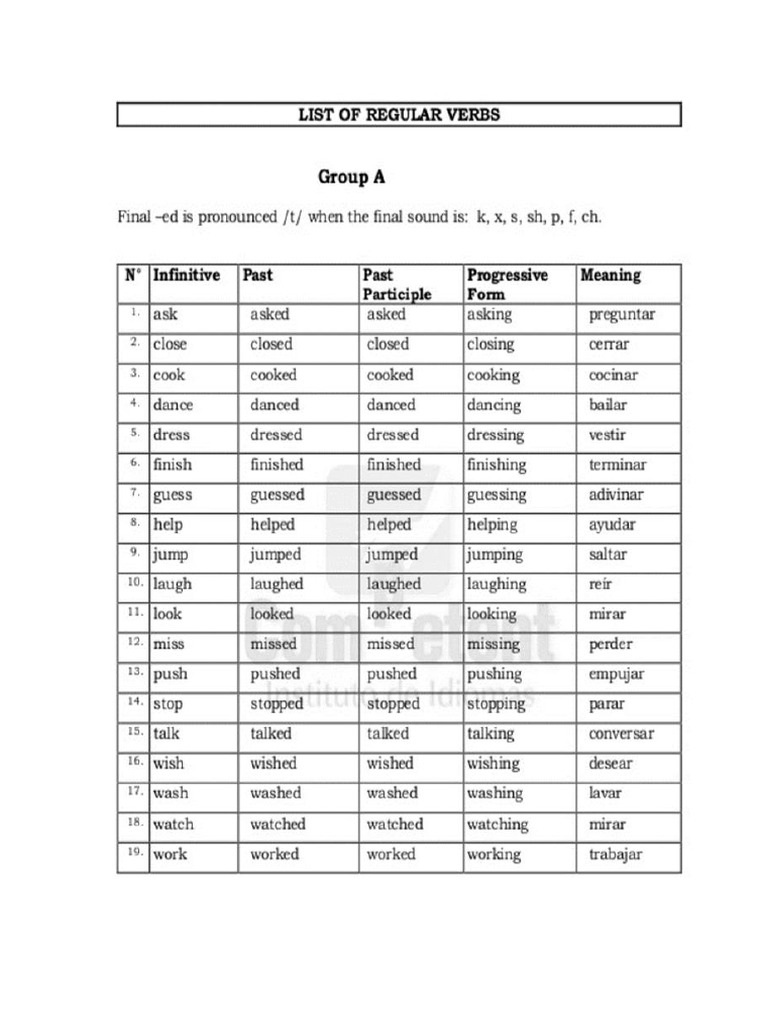 Verbs (Regulars & Irregulars) | PDF