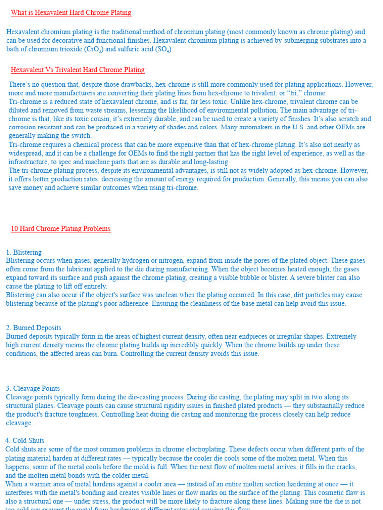 Hexavalent Chrome Plating Defects Explained | PDF | Metals | Metalworking