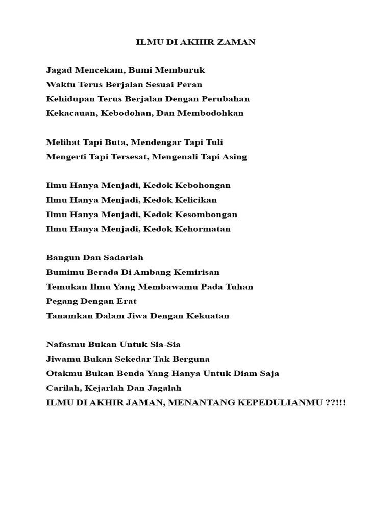 Puisi Ilmu Di Akhir Zaman Pdf