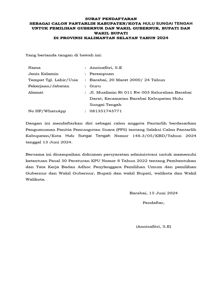 NISA B.Surat Pendaftaran, Surat Pernyataan Dan DRH Barabai Darat | PDF