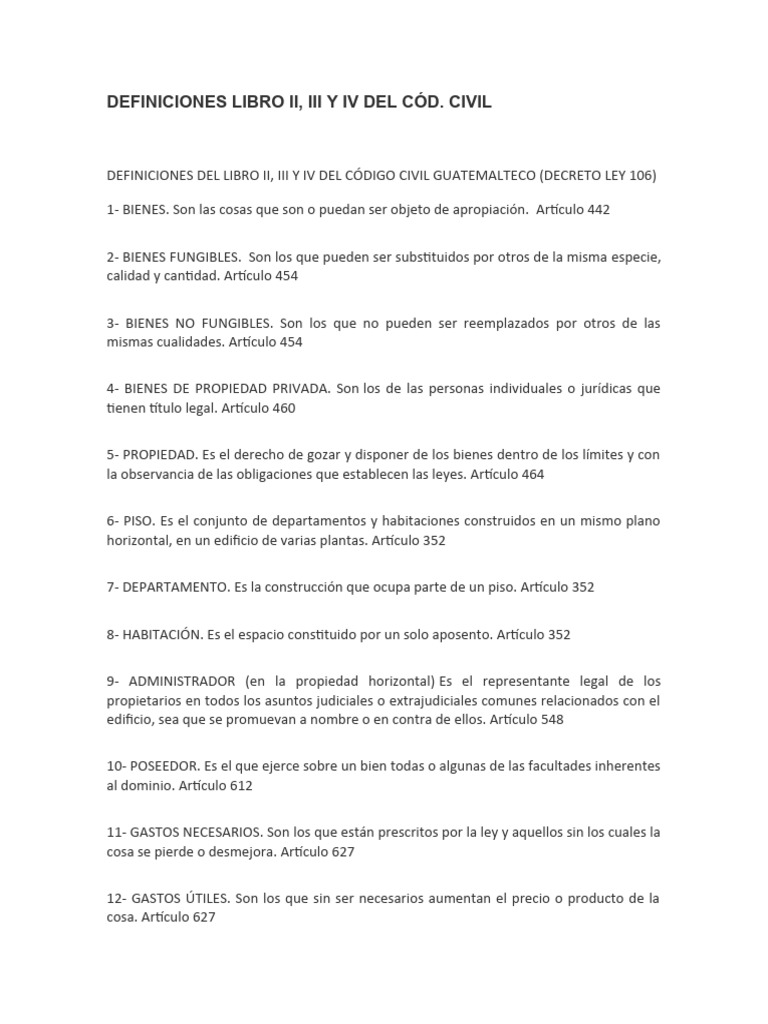 Definiciones Libro Ii, Iii Iv y V Del Cód. Civil | PDF | Propiedad | Pagos