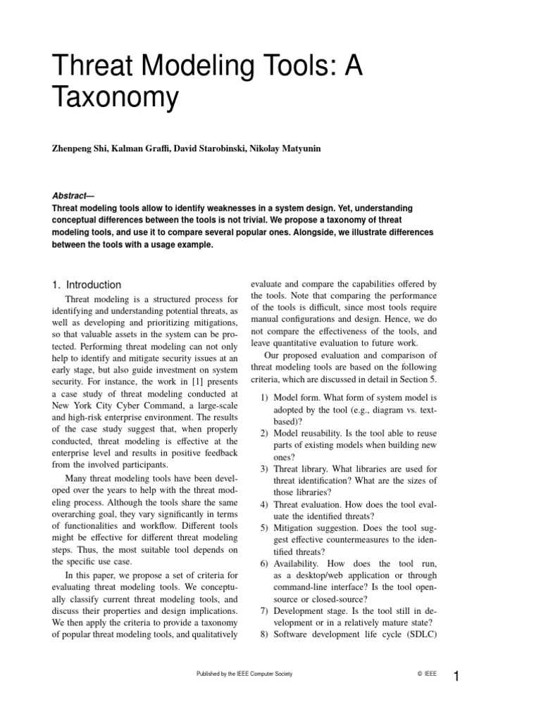 Threat Modeling Tools Survey Pdf Security Computer Security