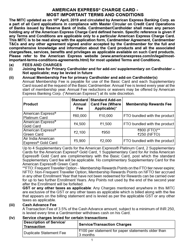 Charge English MITC | PDF | Credit Card | American Express