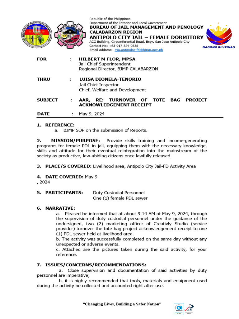 Antipolo CJFD AAR Re - Turnover of Tote Bag Project Acknowledgement ...