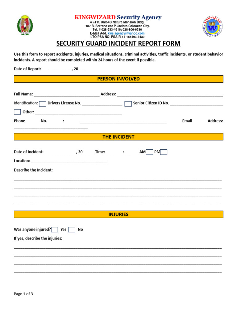 Security Incident Report Form 180524 | PDF | Crimes | Crime & Violence