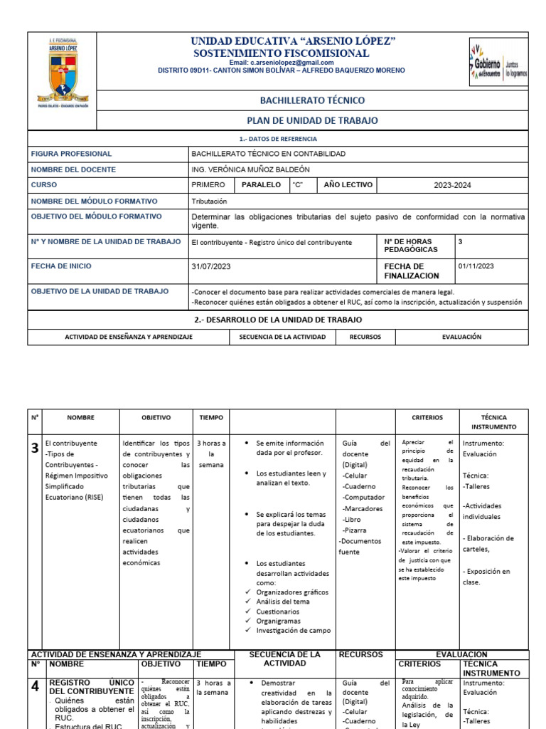 U3 y U4 PUD Tributacion - Primero-2023 | PDF | Evaluación | Impuestos