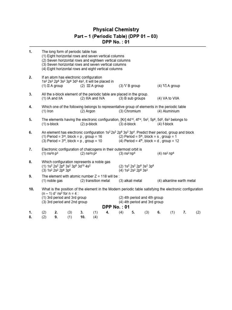 Che DPPs | PDF | Periodic Table | Sets Of Chemical Elements