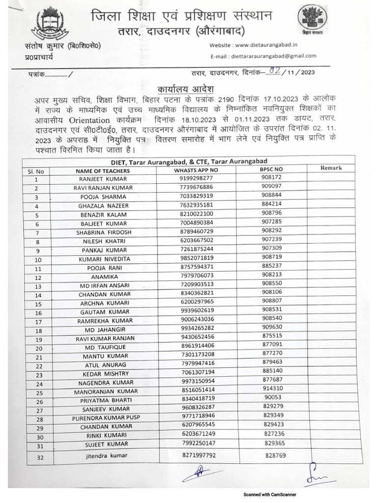 BPSC Teacher CTE & DIET Relieving Letter | PDF