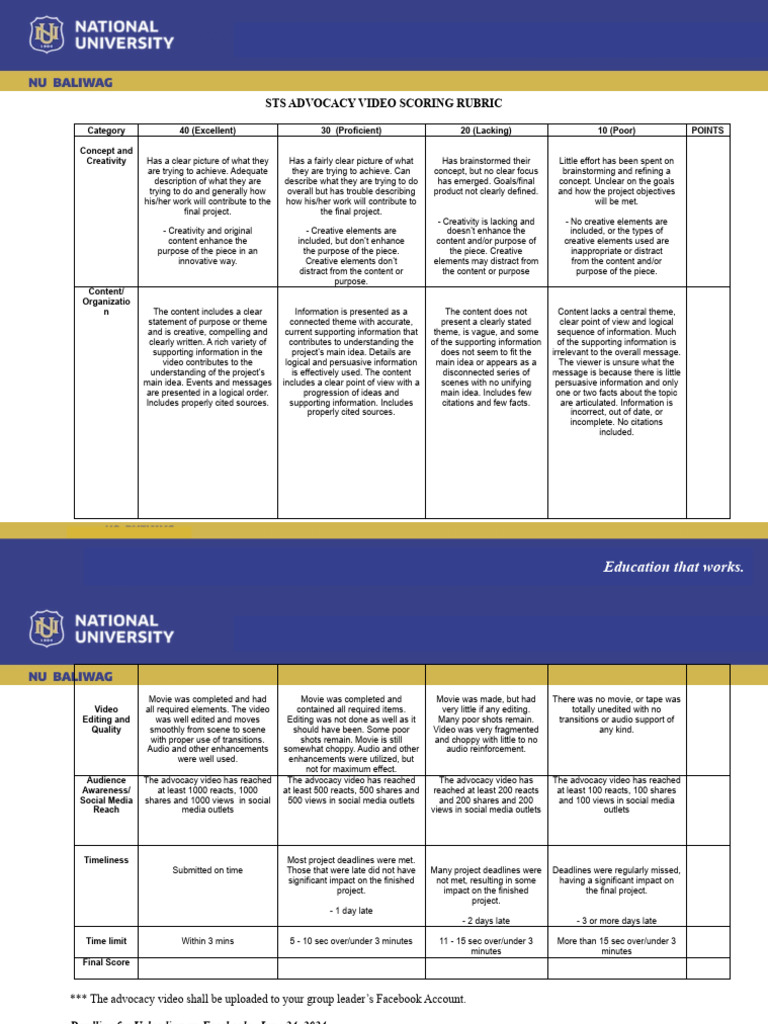 Scoring Rubric Advocacy | PDF | Social Media | Popular Culture & Media ...