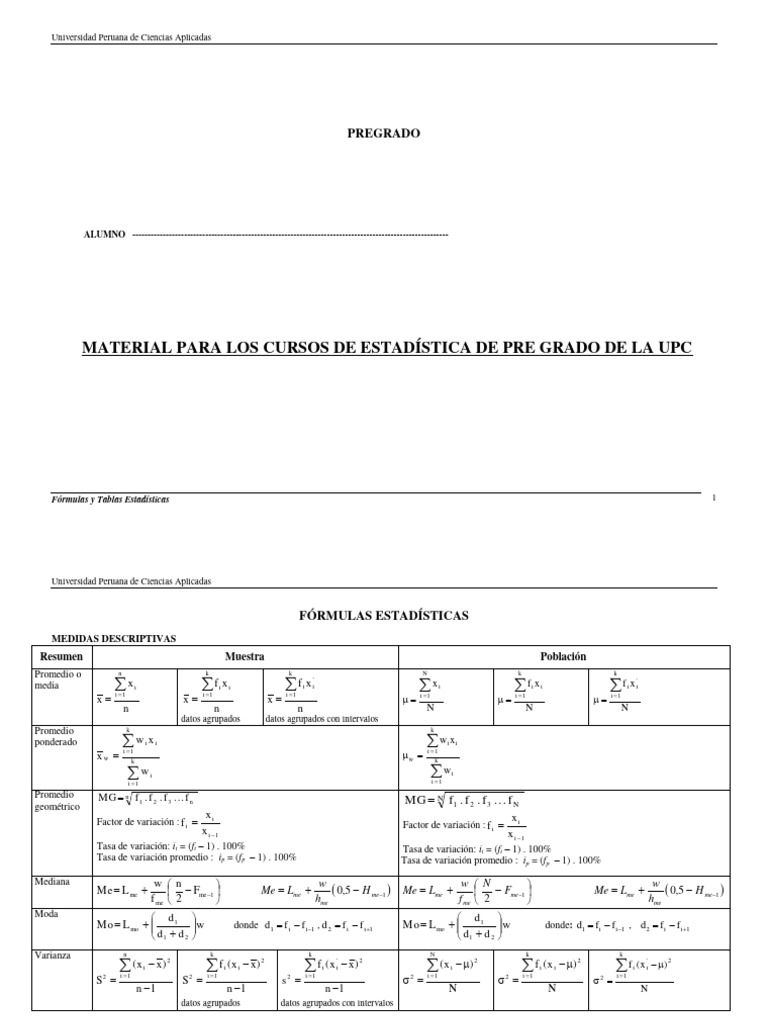 Formulario de Estadistica Inferencial | PDF | Inferencia estadística | Enseñanza de matemática