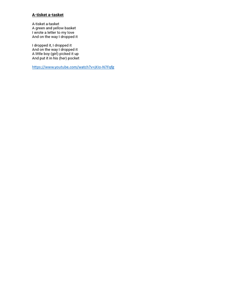 A-Tisket A-Tasket Nursery Rhyme | PDF | Language Arts & Discipline