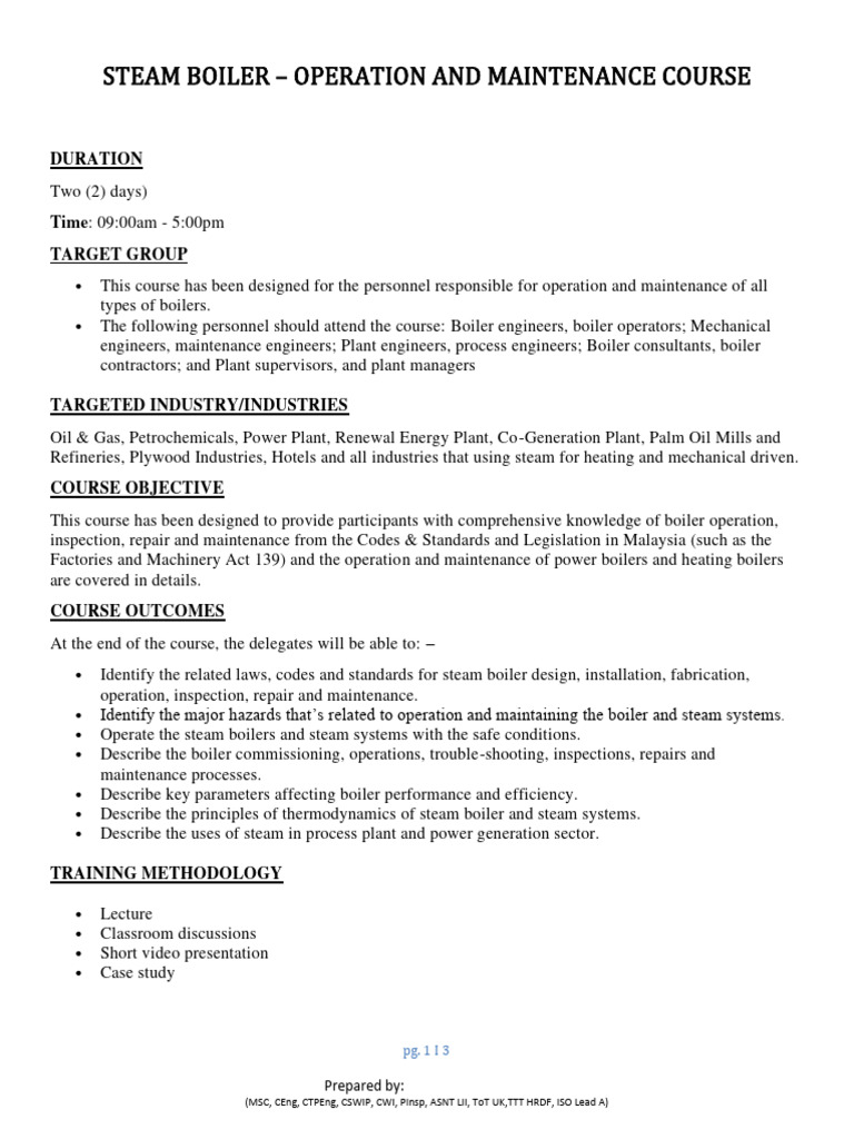 Course Description of Boiler | PDF | Boiler | Steam
