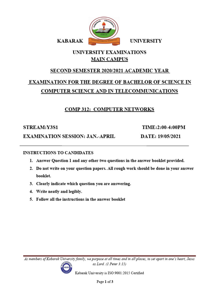 COMP 312 Computer Networks - Kabarak University | PDF | Computer ...