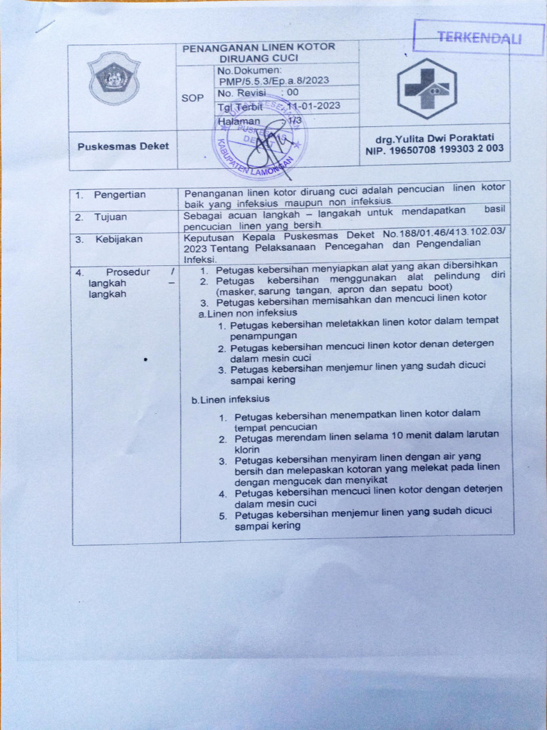 Sop Penanganan Linen Kotor Di Ruang Cuci | PDF