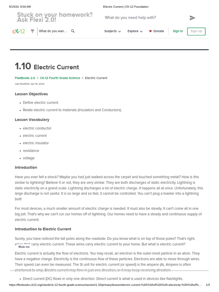 Electric Current - CK-12 Foundation | Download Free PDF | Electric ...